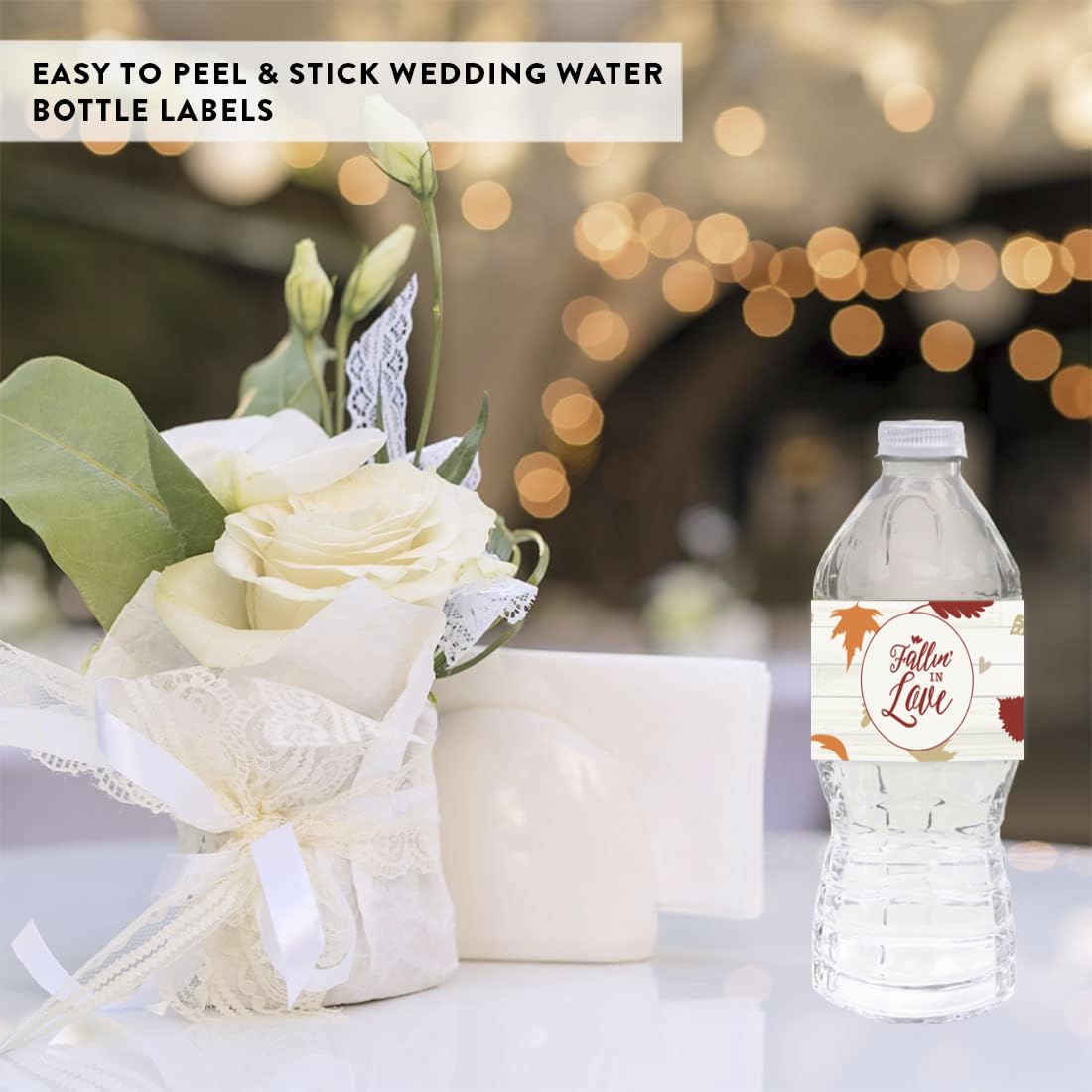 Andaz Press Fallin' in Love Autumn Fall Leaves Wedding, Water Bottle Labels, 20-Pack Fall Water Bottle Labels Wedding Water Bottle Labels Fall in Love Baby Shower Fall in Love Bridal Shower Favors