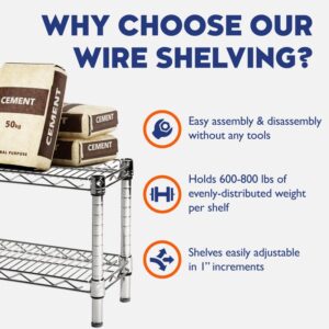 Shelving Inc. 12" d x 18" w x 64" h Chrome Wire Shelving with 4 Tier Shelves, Weight Capacity 800lbs Per Shelf