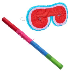 small pinata stick and blindfold for kids birthday, cinco de mayo party decorations (2-piece set)