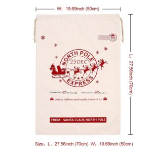 OurWarm 2pcs Santa Sacks Canvas Bags with Drawstring Large Christmas Bags Santa Bags for gifts Kids Presents Storage 19 x 27 Inch