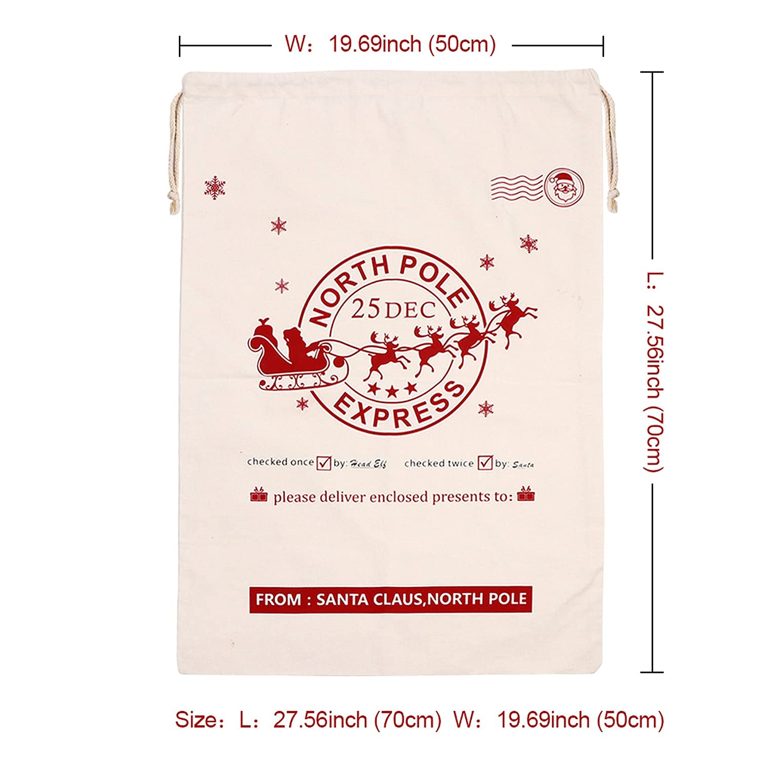 OurWarm 2pcs Santa Sacks Canvas Bags with Drawstring Large Christmas Bags Santa Bags for gifts Kids Presents Storage 19 x 27 Inch