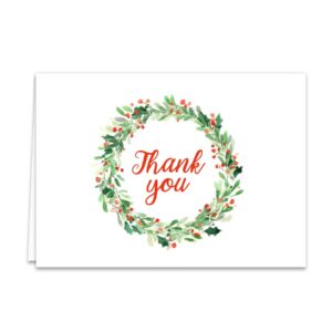 Paper Frenzy Holiday Wreath Thank You Note Cards with Kraft Envelopes 25 pack