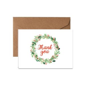 paper frenzy holiday wreath thank you note cards with kraft envelopes 25 pack