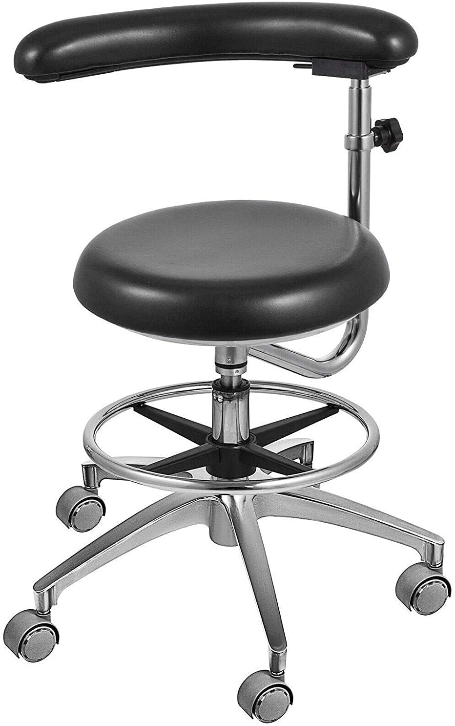 Dental Assistant Chair Hospital Nurse Stool Seat Height Adjustable PU Leather Black