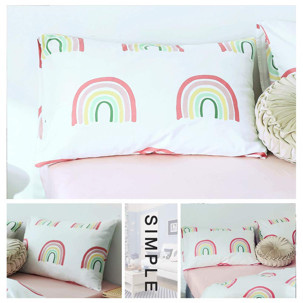 FenDie Rainbow Pattern Twin/Full/Queen Size Pillow Cases of 2 Set Girls Standard Cotton Pillow Covers Decorative, Envelope Closure End, Pink White