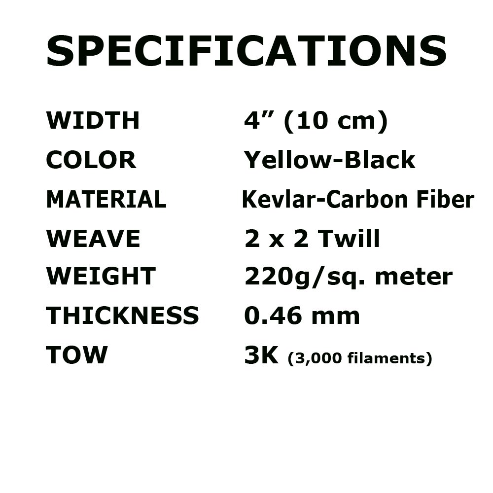 Kevlar FABRIC-2x2 Twill WEAVE-3K/200g (YLW-Blk 1 ft x 4 in)