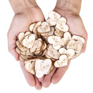 Andaz Press Engraved Wood Heart Confetti, Love, 100-pack, Wood Confetti Hearts For Wedding Engagement Party Confetti, Bridal Shower Confetti For Tables, Bridal Shower Table Decorations