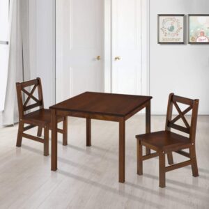 ehemco solid hard wood kids table and chair set (2 chairs included), coffee, 3 piece set