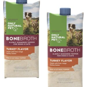 Only Natural Pet Bone Broth Turkey Flavor Dog & Cat Meal Topper, 100% Human-Grade Slow-Simmered, Free-Range for Dry Food or to Hydrate Dehydrated Food - (2-Pack / 11.16 oz Each)