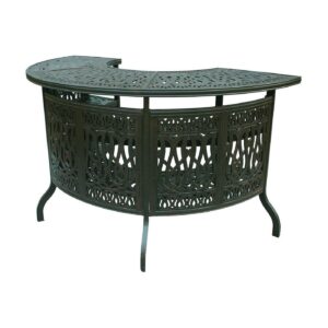 Cast Aluminum Outdoor Curved bar Table with Storage Patio Furniture Desert Bronze.