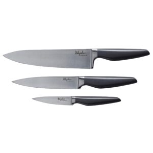 ayesha curry cutlery japanese stainless steel knife cooking knives set with sheaths, 8 inch chef knife, 6 inch utility knife, 3.5 inch paring knife, charcoal gray