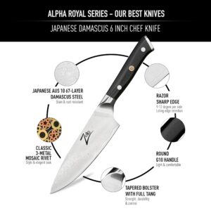 Zelite Infinity 6 Inch Chef Knife - Professional Kitchen Knife with Japanese AUS-10 Super Steel 67-Layer & Tsunami Rose Damascus Pattern; Razor Sharp Cutting Knife, Chef's Knife