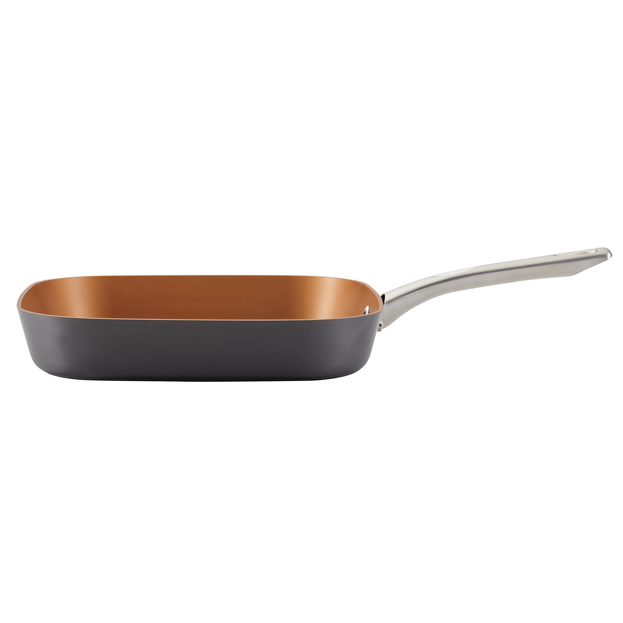 Ayesha Curry Hard Anodized Aluminum Deep Square, Grill Frying Pan, Small, Gray