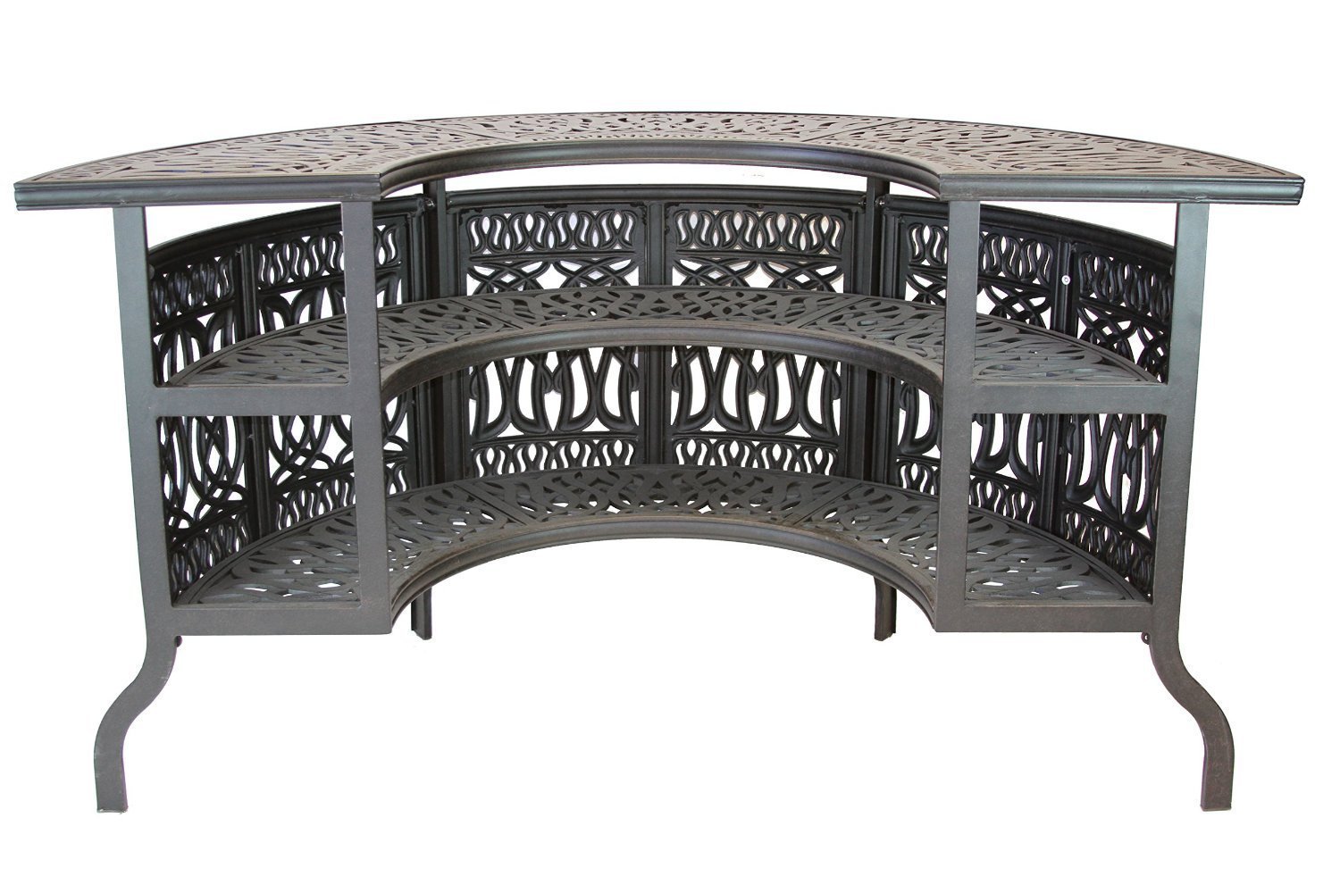 Cast Aluminum Outdoor Curved bar Table with Storage Patio Furniture Desert Bronze.