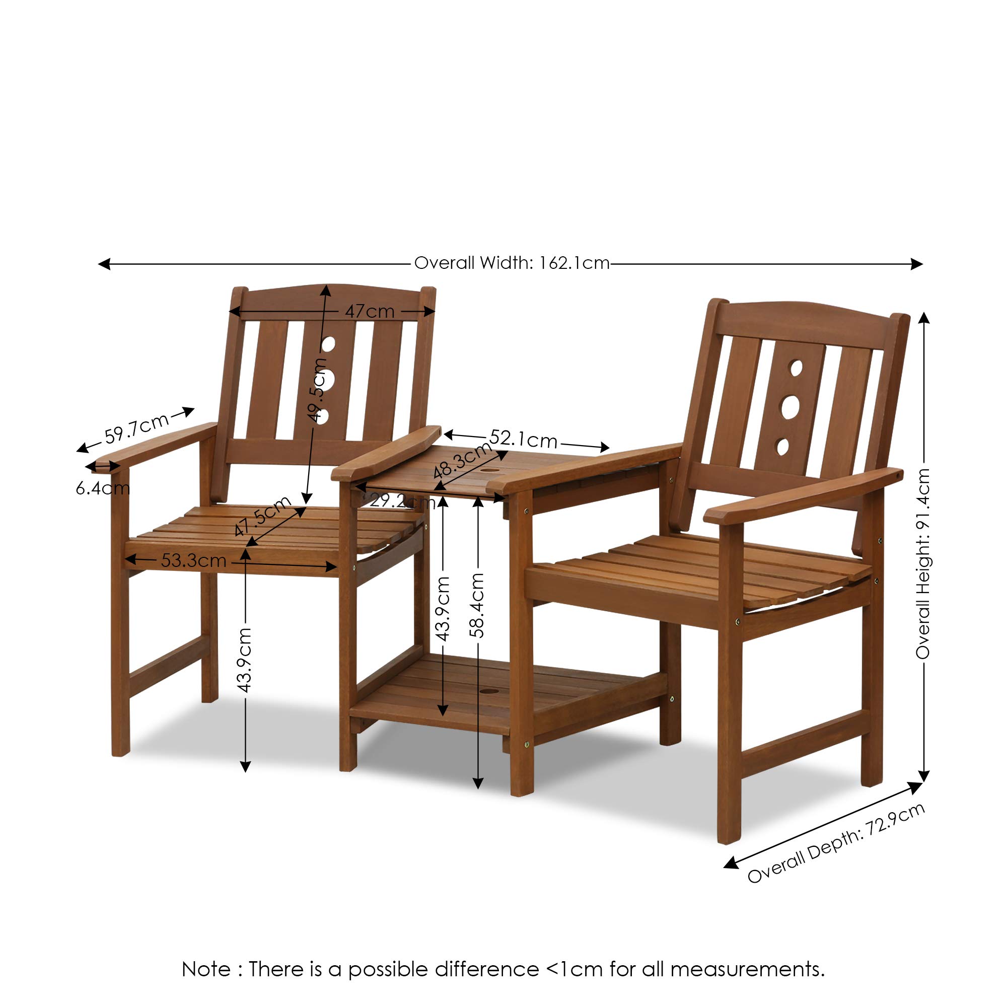 Furinno FG17488 Tioman Outdoor Hardwood Patio Furniture Jack and Jill Chair Set in Teak Oil, Natural