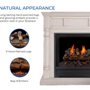 Duluth Forge DLS-24T-1 Dual Fuel Ventless Fireplace Logs Set with Thermostat, Use with Natural Gas or Liquid Propane, 33000 BTU, Heats up to 1100 Sq. Ft, Split Red Oak, 24 Inches