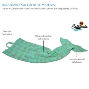 Catalonia Mermaid Tail Blanket with Anti-Slip Neck Strap, Soft Silky Hand Knitted Mermaid Sleeping Blanket for Girls Women Adults Teens All Seasons Sleeping Bag Green 66.5" x 22.5"