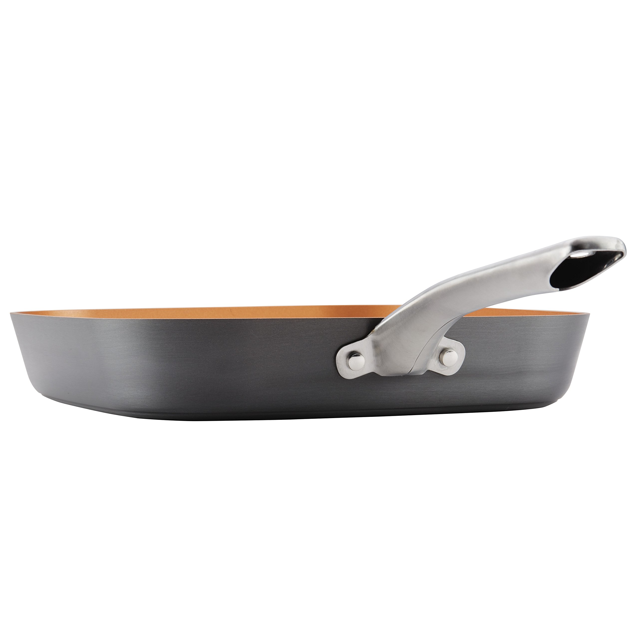 Ayesha Curry Hard Anodized Aluminum Deep Square, Grill Frying Pan, Small, Gray