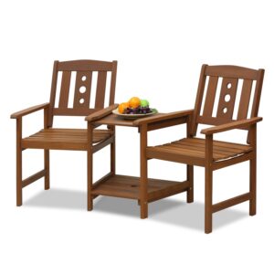 Furinno FG17488 Tioman Outdoor Hardwood Patio Furniture Jack and Jill Chair Set in Teak Oil, Natural