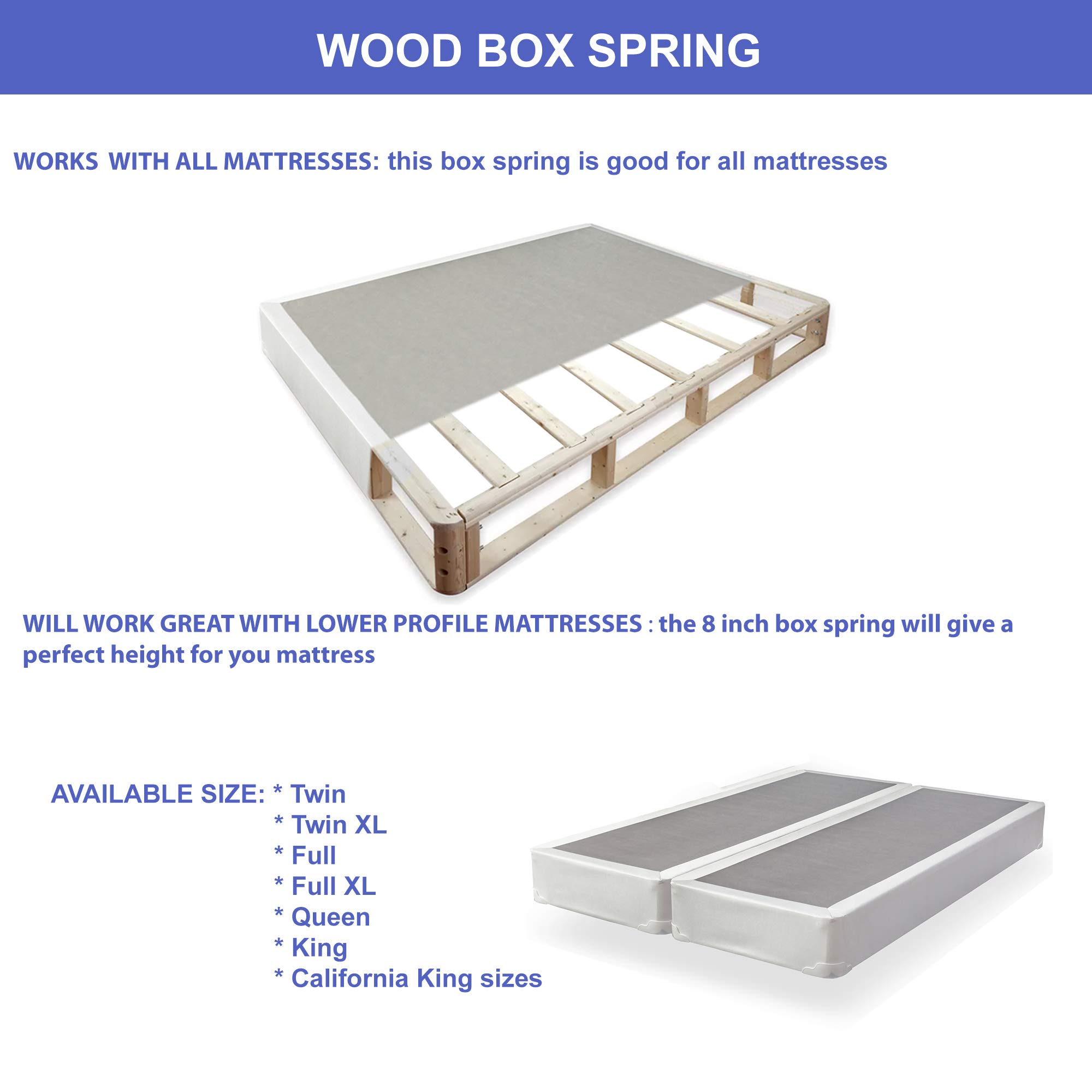 Continental Sleep 8-Inch Fully Assembled Split Wood Traditional Box Spring/Foundation for Mattress Set, Queen, White