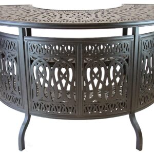 Cast Aluminum Outdoor Curved bar Table with Storage Patio Furniture Desert Bronze.