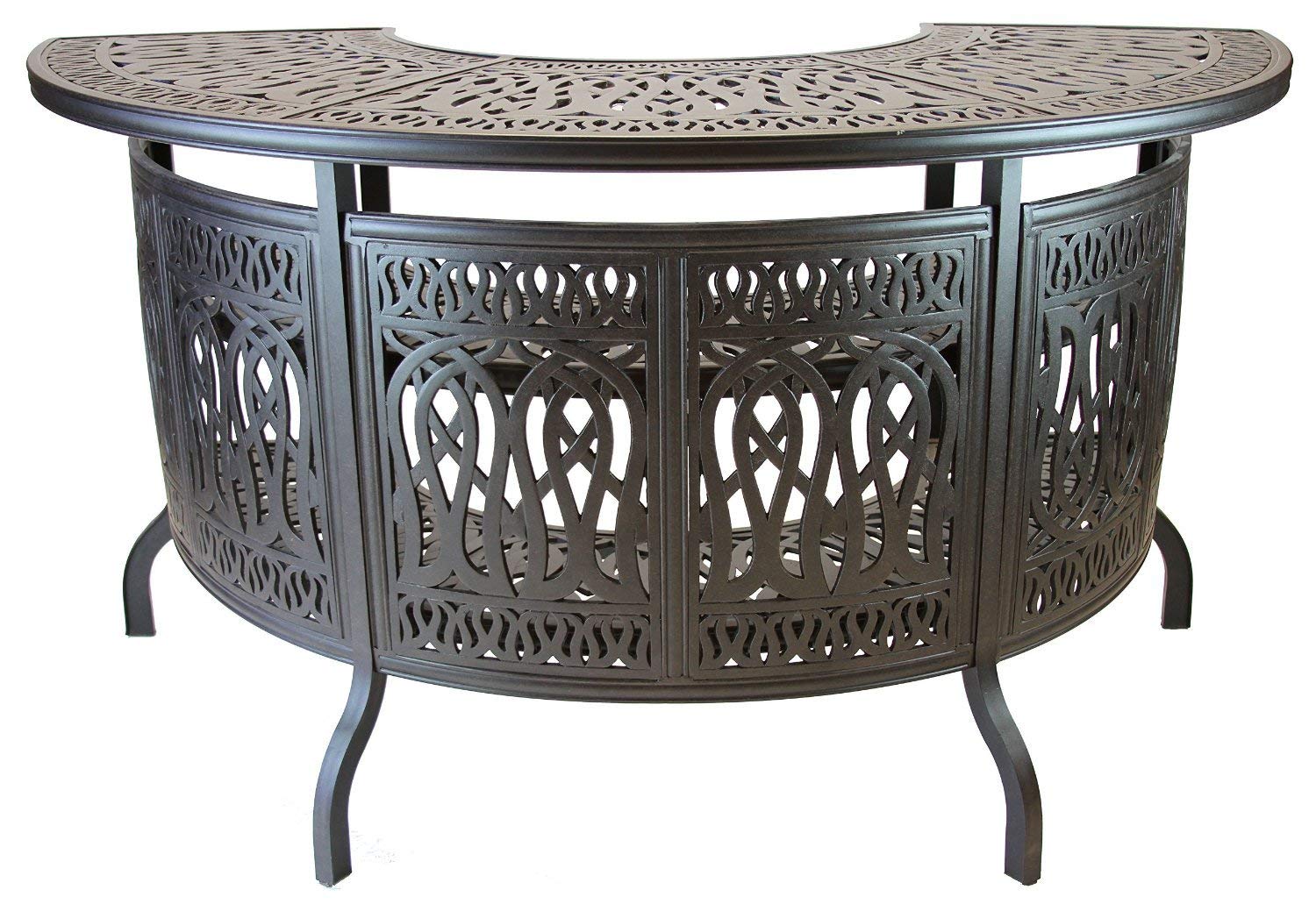 Cast Aluminum Outdoor Curved bar Table with Storage Patio Furniture Desert Bronze.