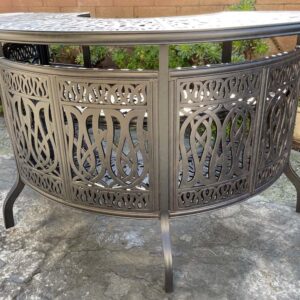 Cast Aluminum Outdoor Curved bar Table with Storage Patio Furniture Desert Bronze.