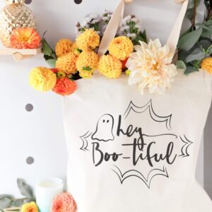 The Cotton & Canvas Co. Hey BOO-tiful! Reusable Halloween Tote, Trick or Treat Bag, Candy Sack