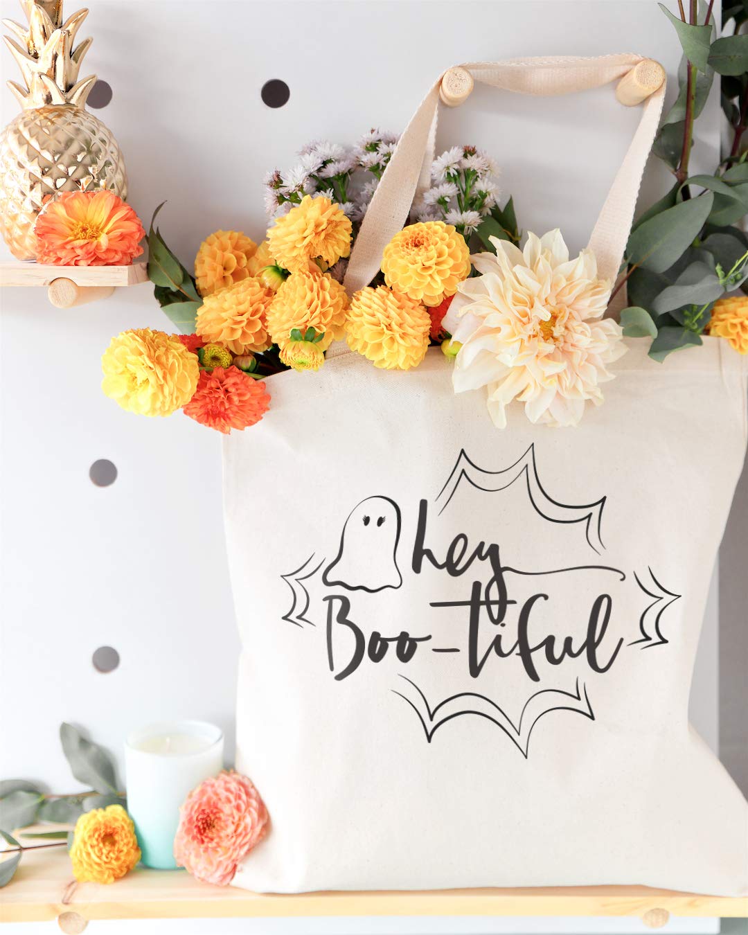 The Cotton & Canvas Co. Hey BOO-tiful! Reusable Halloween Tote, Trick or Treat Bag, Candy Sack