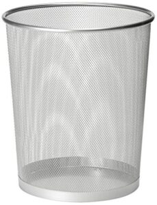 zuvo circular mesh waste paper bin | lightweight waste basket garbage can | metal trash bin ideal for kitchen home office bin dorm room living room desk bedroom. (1 silver) (27 x 24 cm)