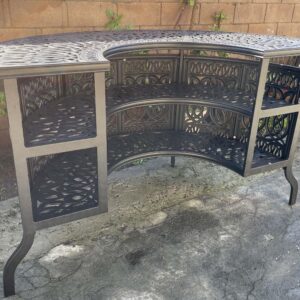 Cast Aluminum Outdoor Curved bar Table with Storage Patio Furniture Desert Bronze.