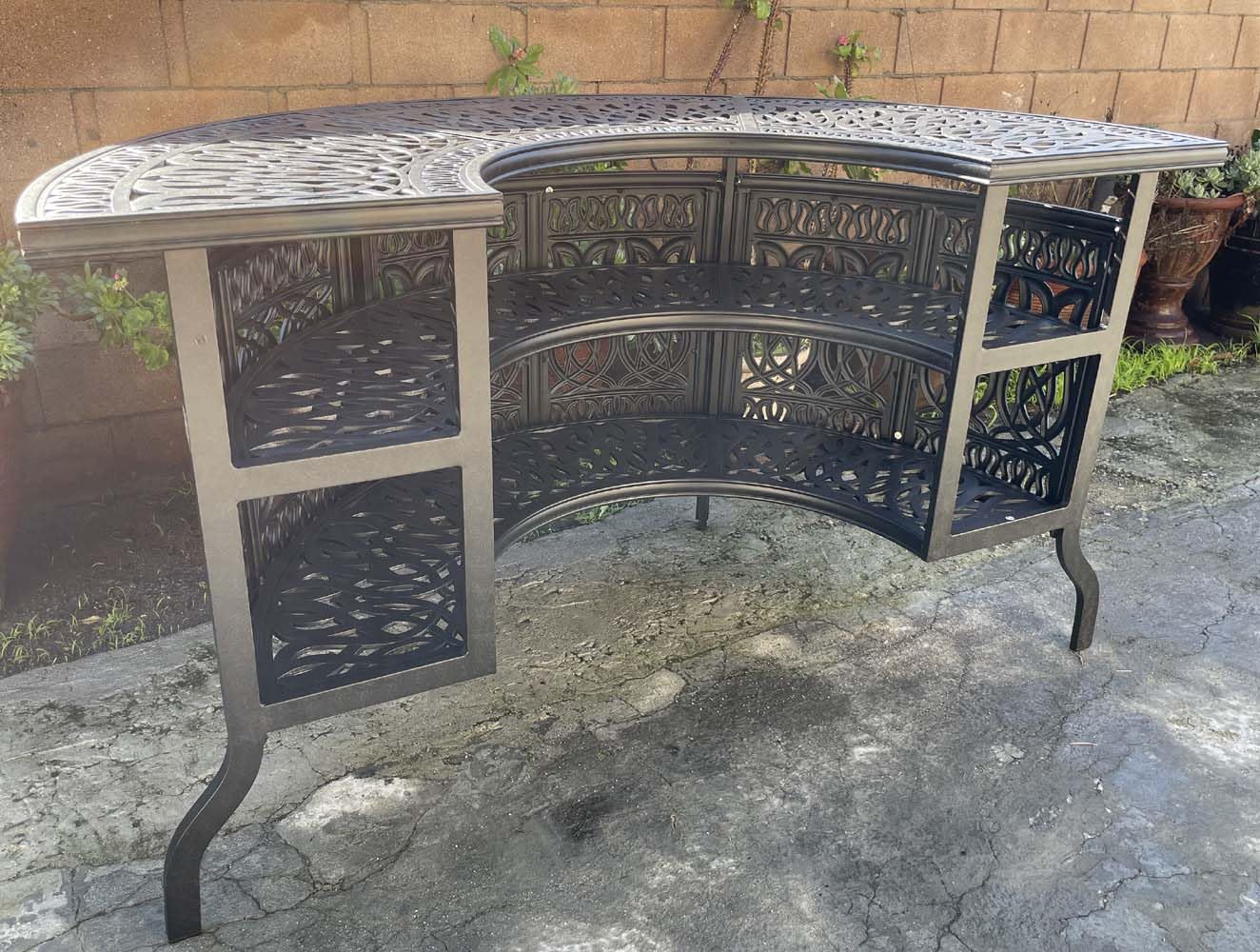 Cast Aluminum Outdoor Curved bar Table with Storage Patio Furniture Desert Bronze.