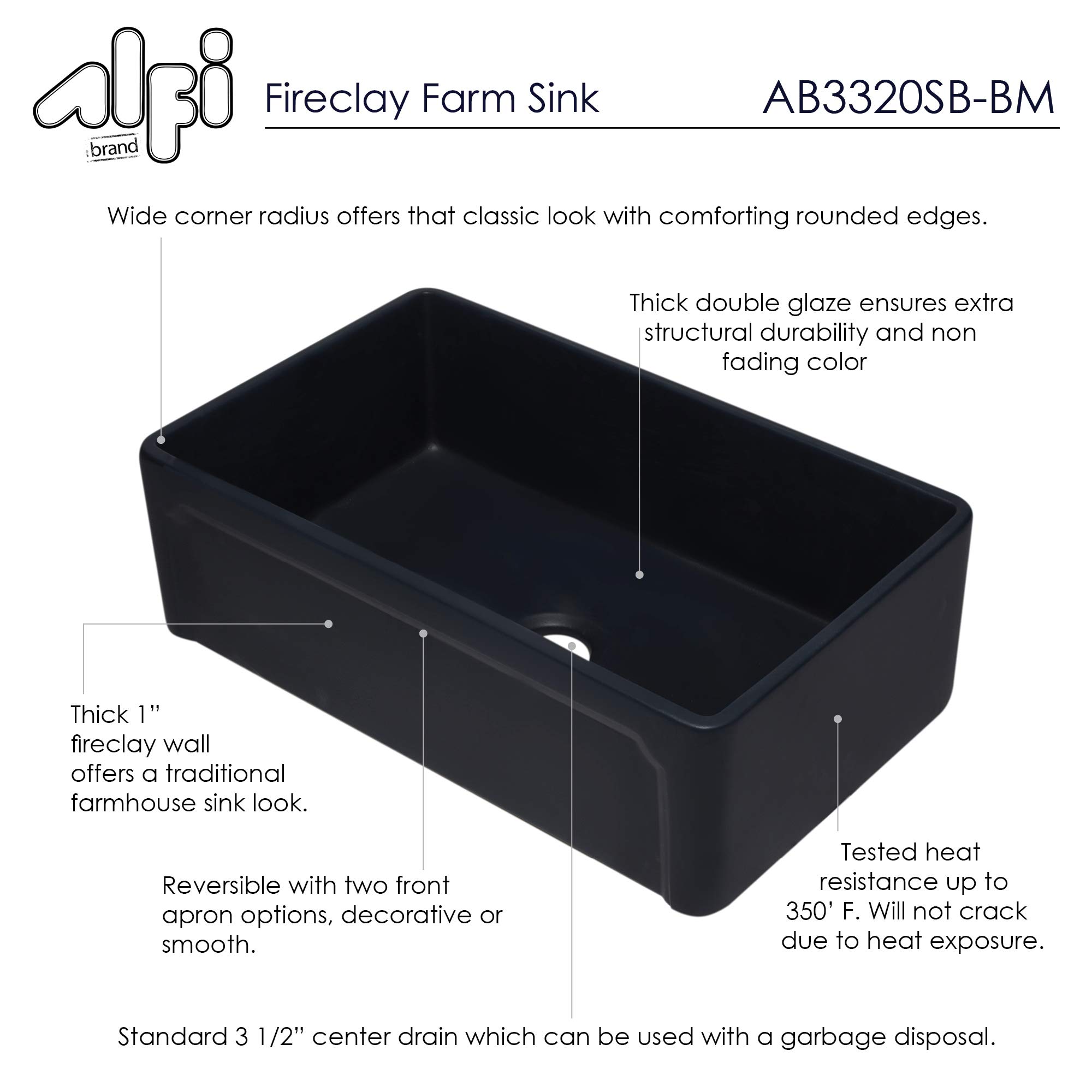 ALFI brand AB3320SB-BM Kitchen Sink, Black Matte