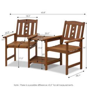 Furinno FG17488 Tioman Outdoor Hardwood Patio Furniture Jack and Jill Chair Set in Teak Oil, Natural