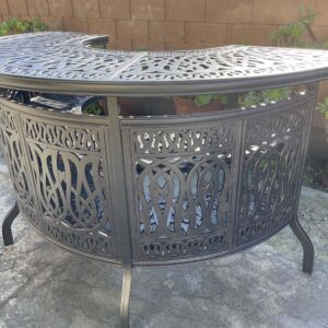 Cast Aluminum Outdoor Curved bar Table with Storage Patio Furniture Desert Bronze.