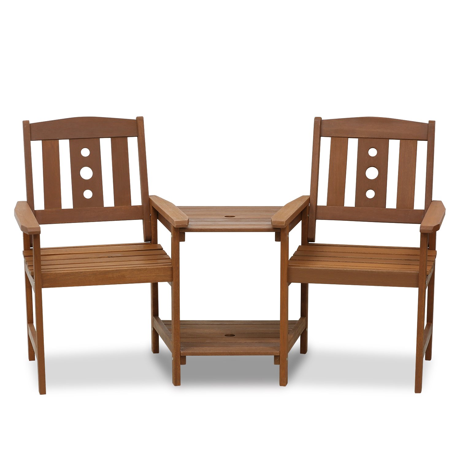 Furinno FG17488 Tioman Outdoor Hardwood Patio Furniture Jack and Jill Chair Set in Teak Oil, Natural