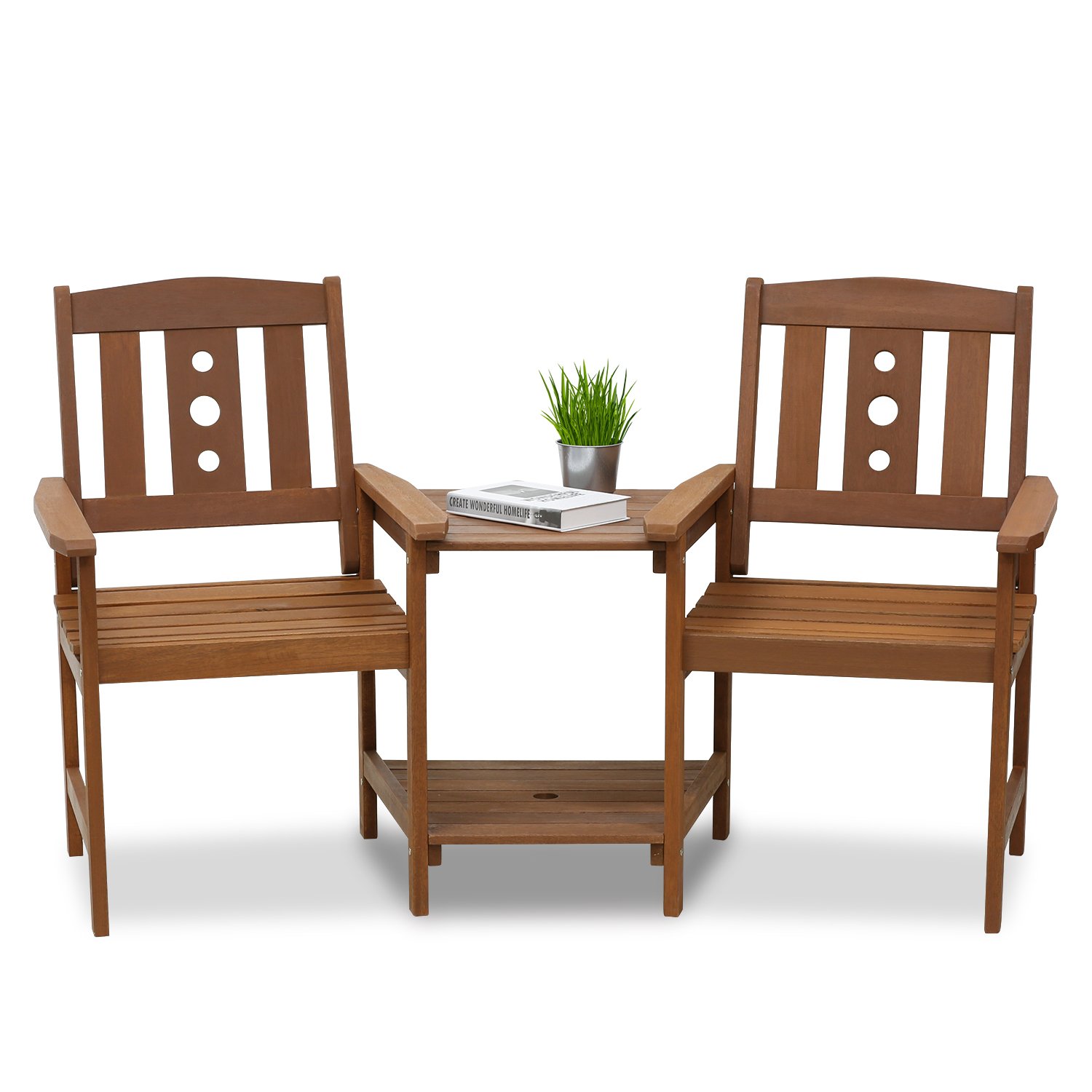 Furinno FG17488 Tioman Outdoor Hardwood Patio Furniture Jack and Jill Chair Set in Teak Oil, Natural