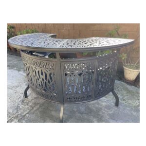 cast aluminum outdoor curved bar table with storage patio furniture desert bronze.