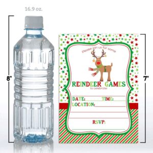 Reindeer Games Holiday Birthday Party Invitations, 20 5x7 Fill In Cards with Twenty White Envelopes by AmandaCreation