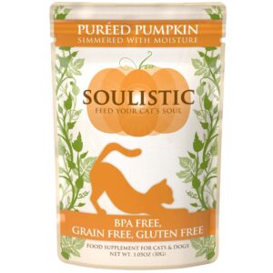 soulistic pureed pumpkin food supplement for cats & dogs, 1.05 oz., case of 12, 12 x 1.05 oz