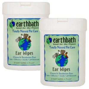 earthbath, dog ear wipes - gentle dog ear cleaner, best pet wipes for dogs & cats, made in usa, cruelty-free dog wipes, keep your pet's ears naturally clear & infection free - 25 count (2 pack)