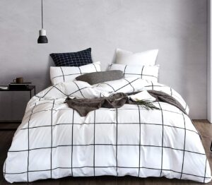 karever white grid duvet cover set queen white checkered bedding set white and black plaid queen 3 pcs women white checkered duvet cover set queen white grid duvet cover