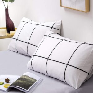 KAREVER White Grid Duvet Cover Set Queen White Checkered Bedding Set White and Black Plaid Queen 3 PCS Women White Checkered Duvet Cover Set Queen White Grid Duvet Cover