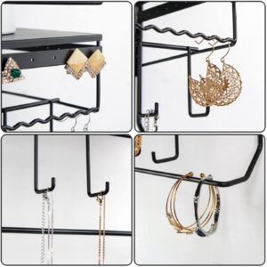 Gothic Wall Mounted Jewelry Organizer - Hanging Necklace, Earring, Bracelet Holder with Hooks and Shelf - Goth Room Decor, Iron Jewelry Display Storage Rack for Bedroom & Closet-MK238A