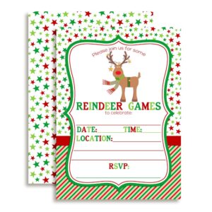 reindeer games holiday birthday party invitations, 20 5x7 fill in cards with twenty white envelopes by amandacreation