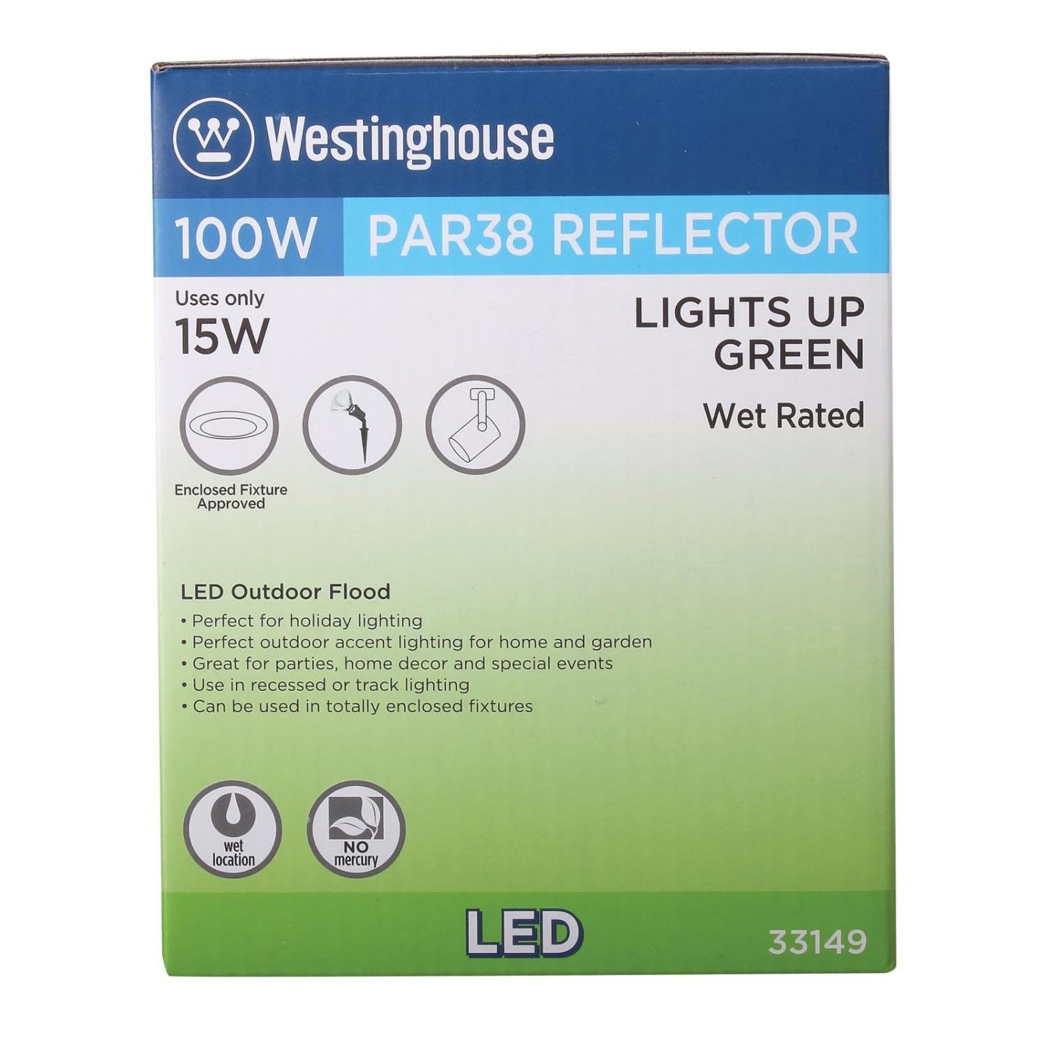 Westinghouse 3314900 100-Watt Equivalent PAR38 Flood Green Outdoor Weatherproof LED Light Bulb with Medium Base, Single Green 33149