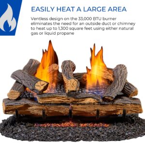 Duluth Forge DLS-24T-1 Dual Fuel Ventless Fireplace Logs Set with Thermostat, Use with Natural Gas or Liquid Propane, 33000 BTU, Heats up to 1100 Sq. Ft, Split Red Oak, 24 Inches