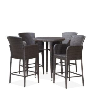 christopher knight home callum outdoor wicker 32.5" round bar table set, 5-pcs set, multibrown