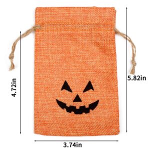 DECORA Burlap Gift Bags with Double Jute Drawstrings Candy Pouch Halloween Treat Bags with Different Designs Pack of 50