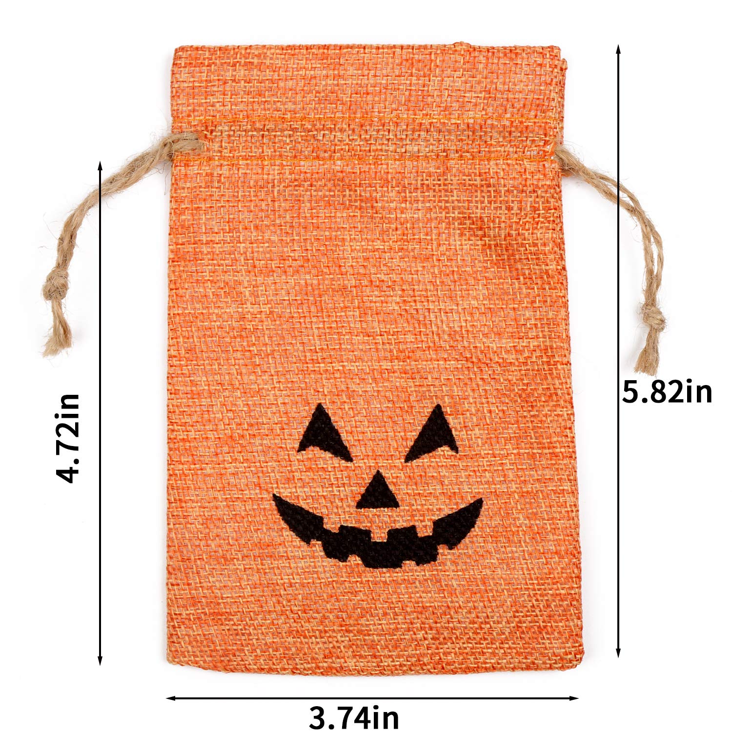 DECORA Burlap Gift Bags with Double Jute Drawstrings Candy Pouch Halloween Treat Bags with Different Designs Pack of 50